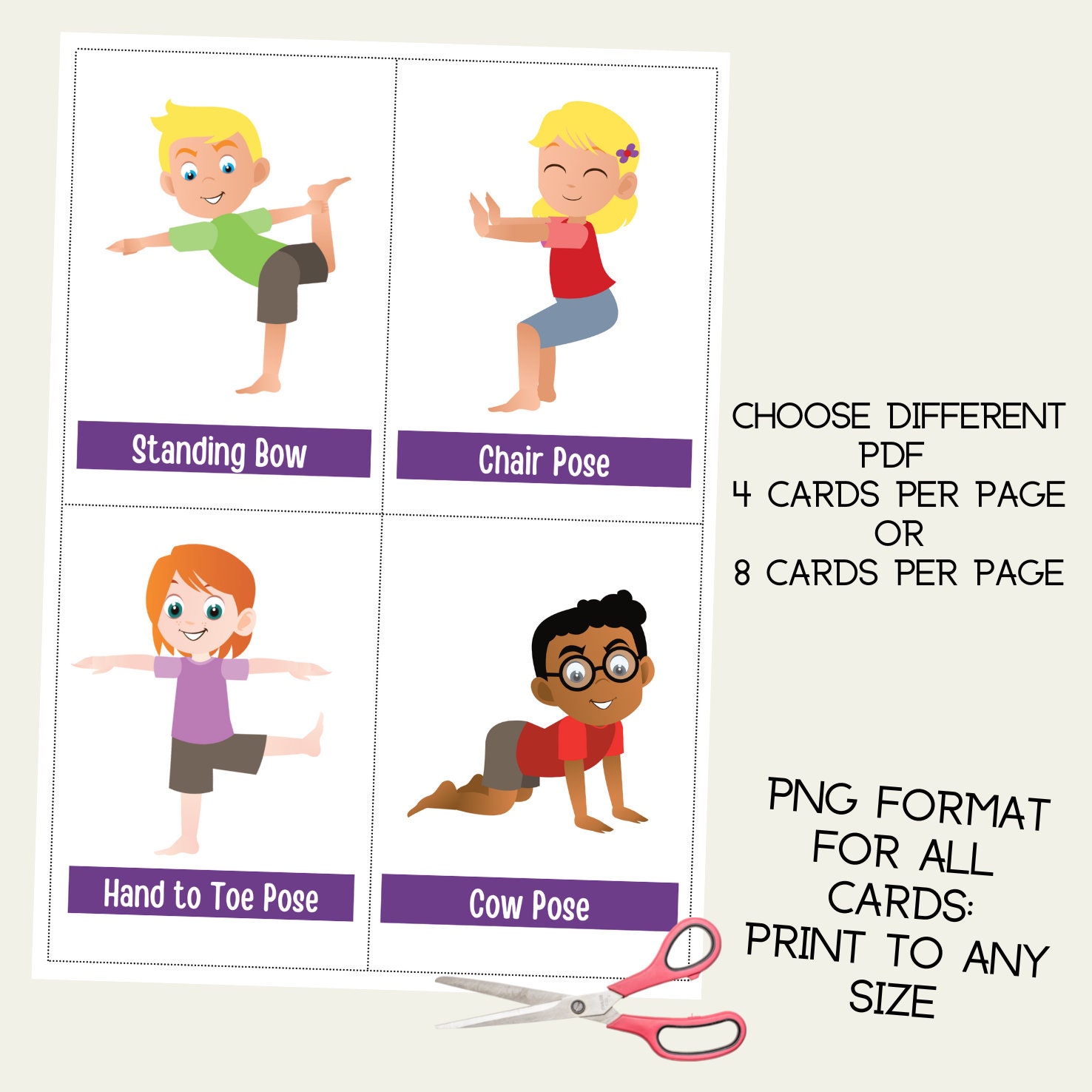 Yoga Poses Positions Flash Cards Children Preschool Educational ...