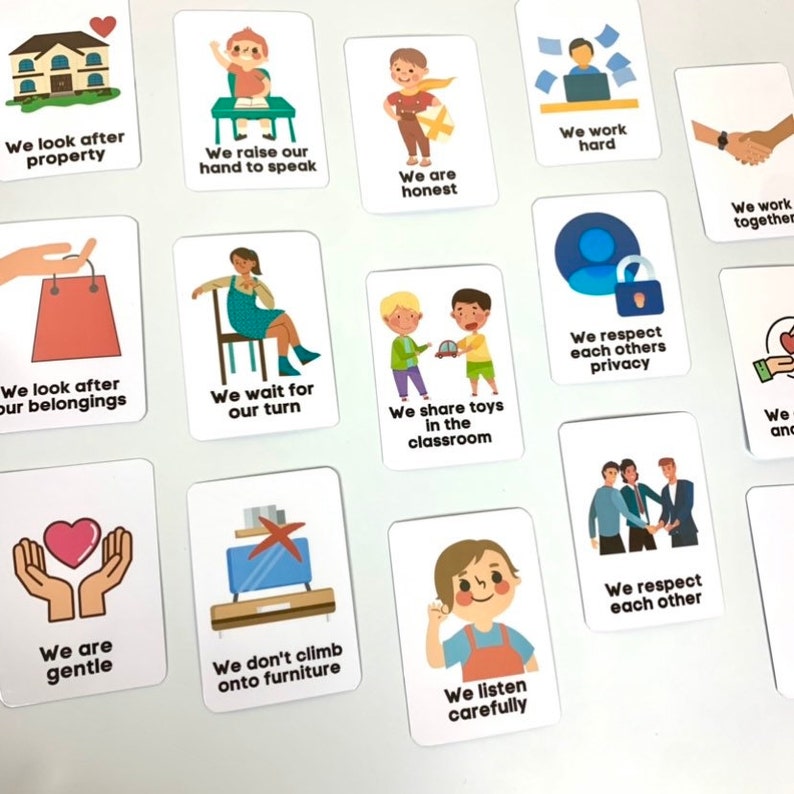 Class Room Golden Rules Home School Flash Cards Children Communication ...