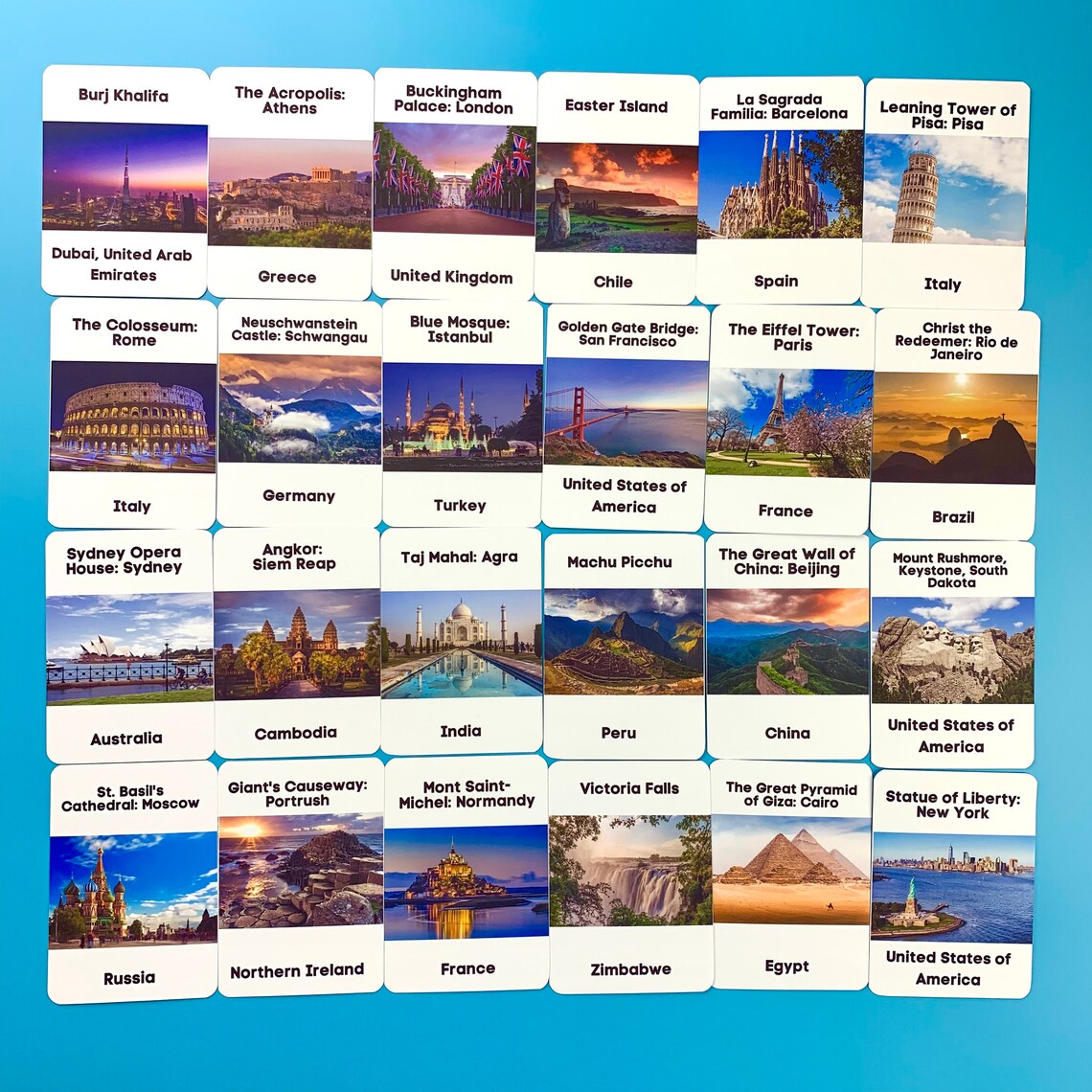 Famous Landmarks Flash Cards World Country Educational Children Digital ...