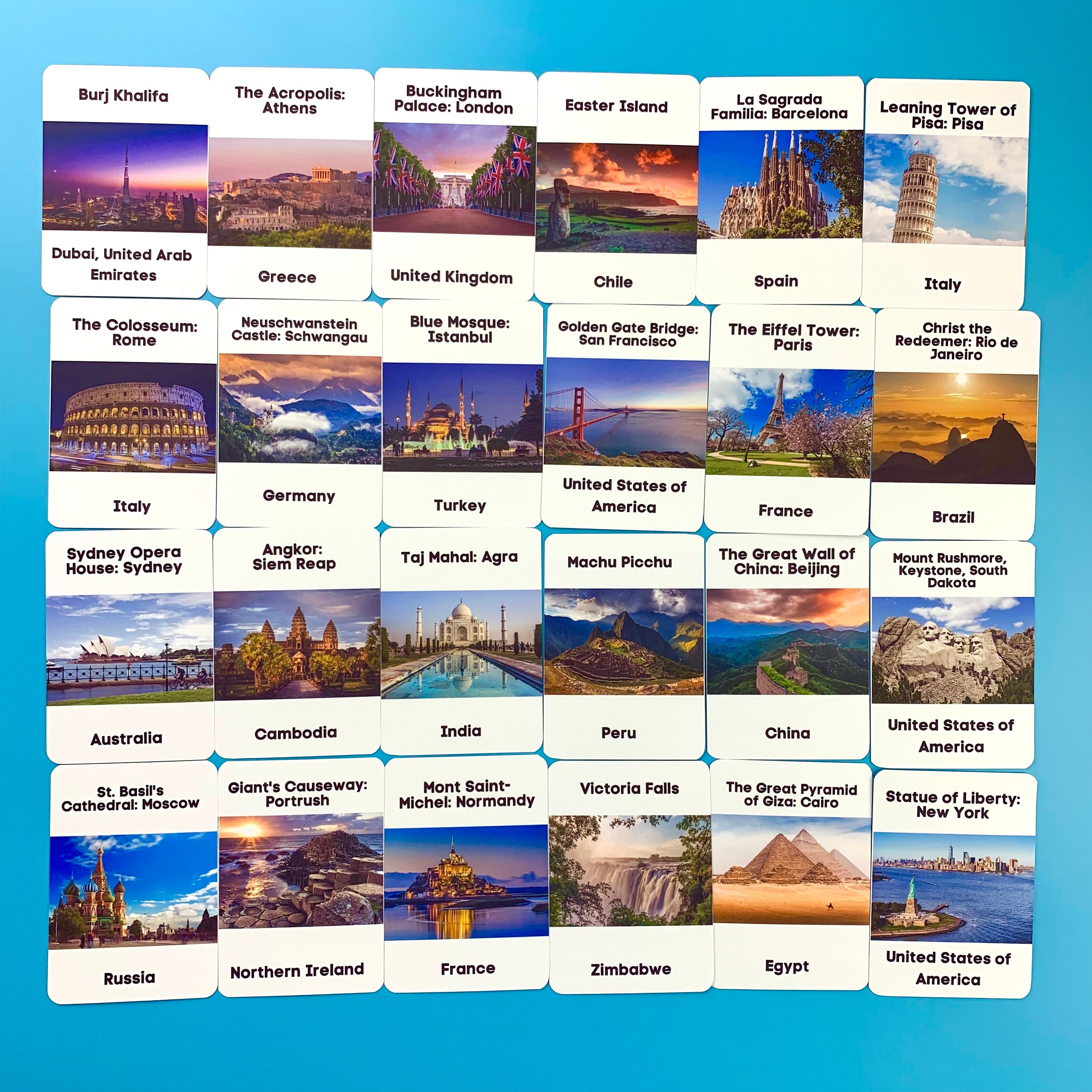 Famous Landmarks Flash Cards World Country Educational Children Digital ...