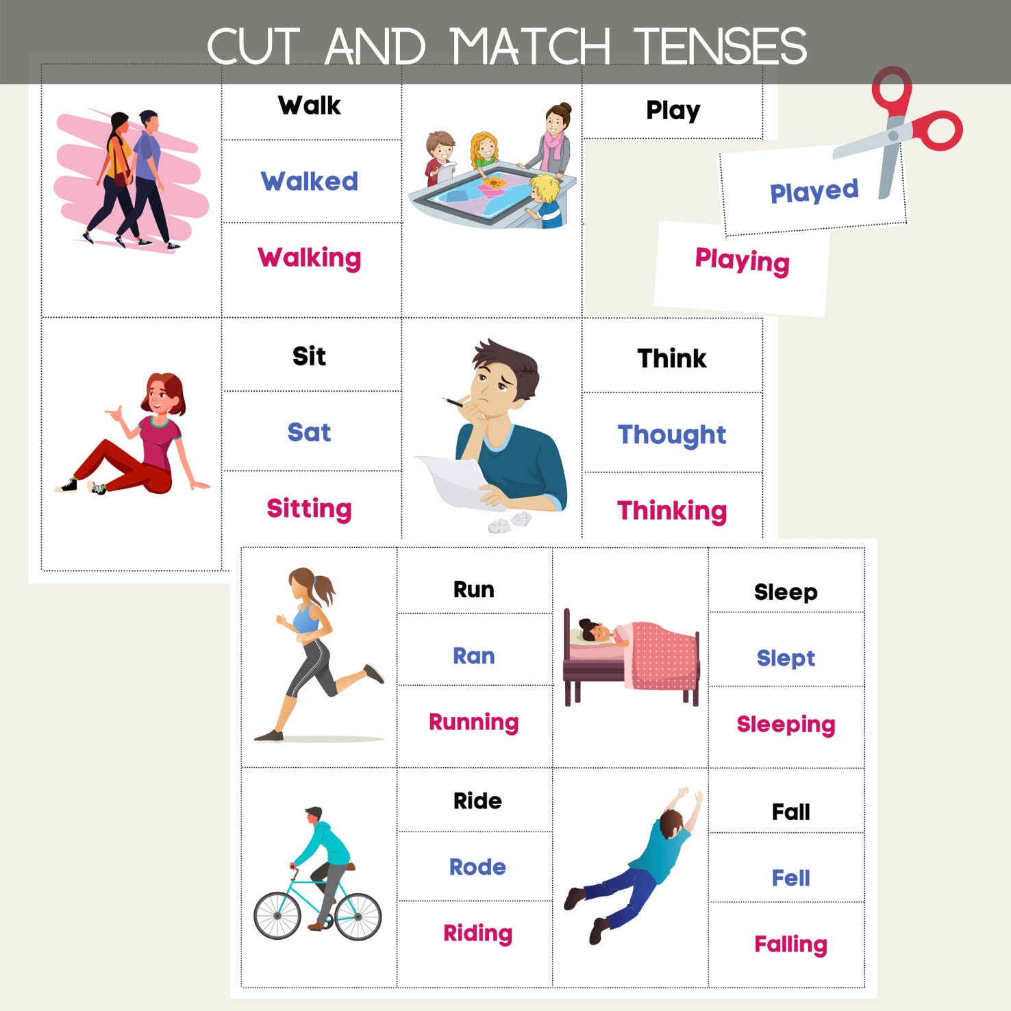 Action Verbs Flash Cards Children Preschool Educational Activity Kids ...