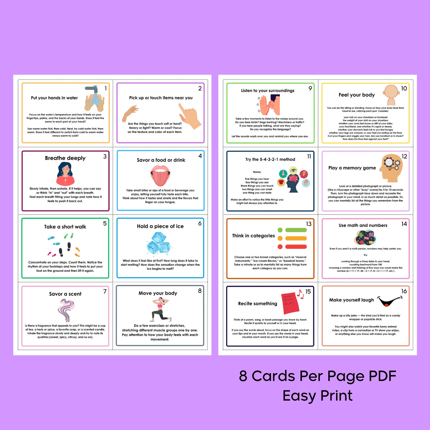 Grounding Cards, Grounding Techniques, Mindfullness, Anxiety Coping ...