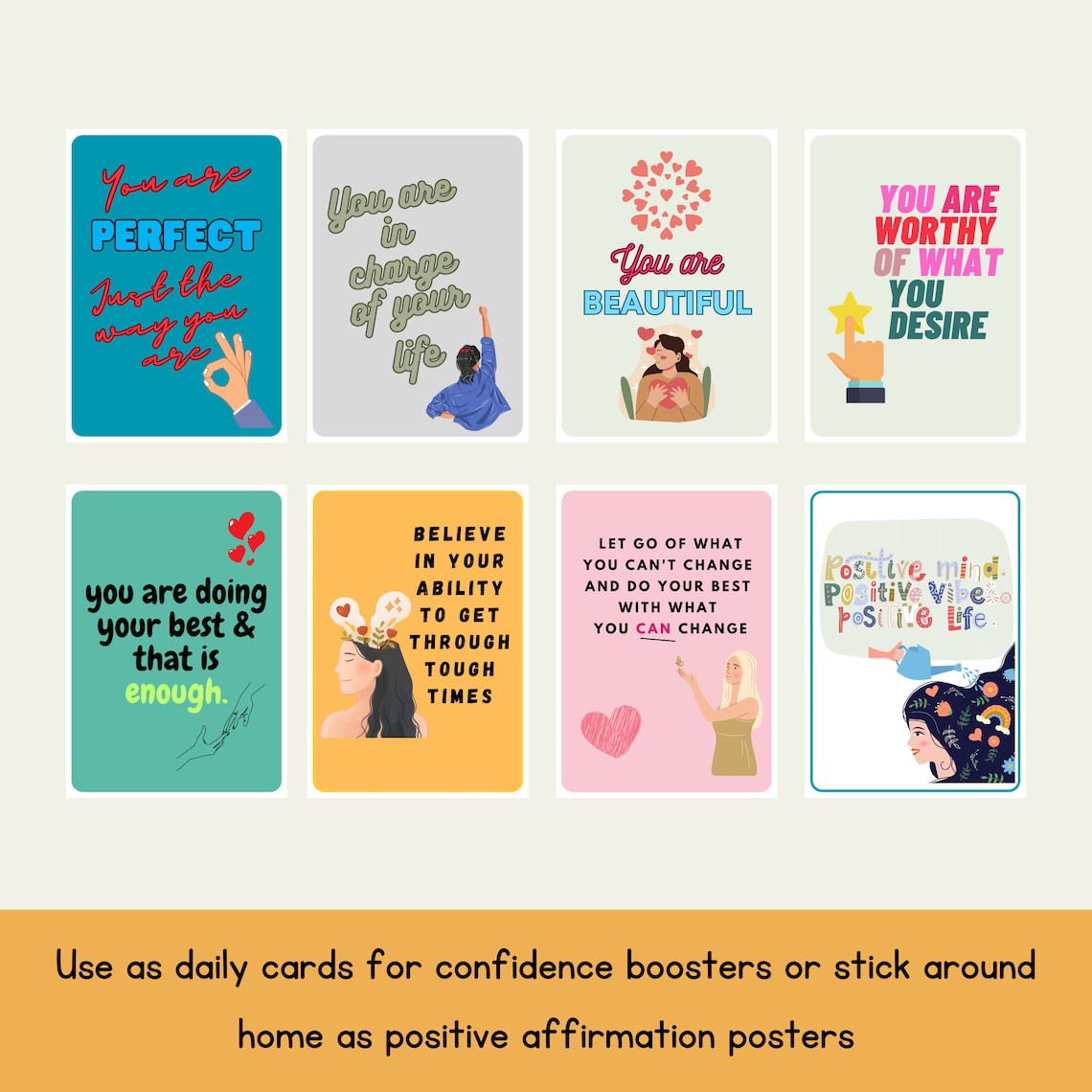 Positive Affirmation Cards Wall Art Printable, Positive Quotes Flash ...