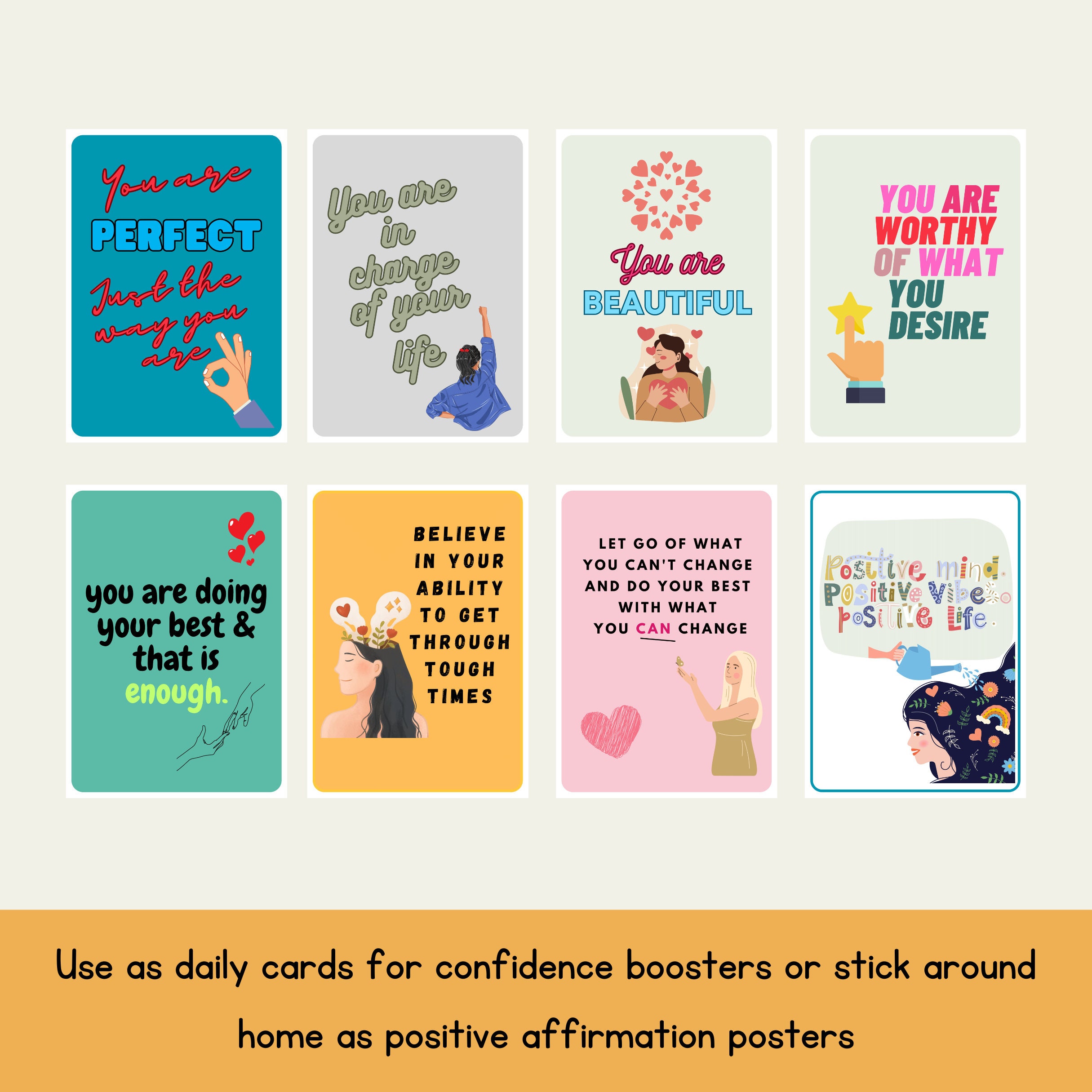 Positive Affirmation Cards Wall Art Printable, Positive Quotes Flash ...