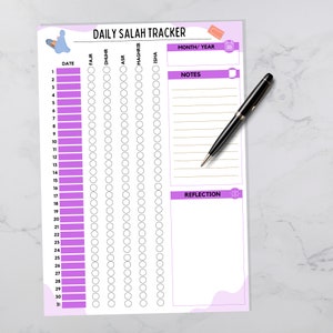 Salah Tracker, Prayer Tracker, Printable Daily Salah Log, Islamic ...