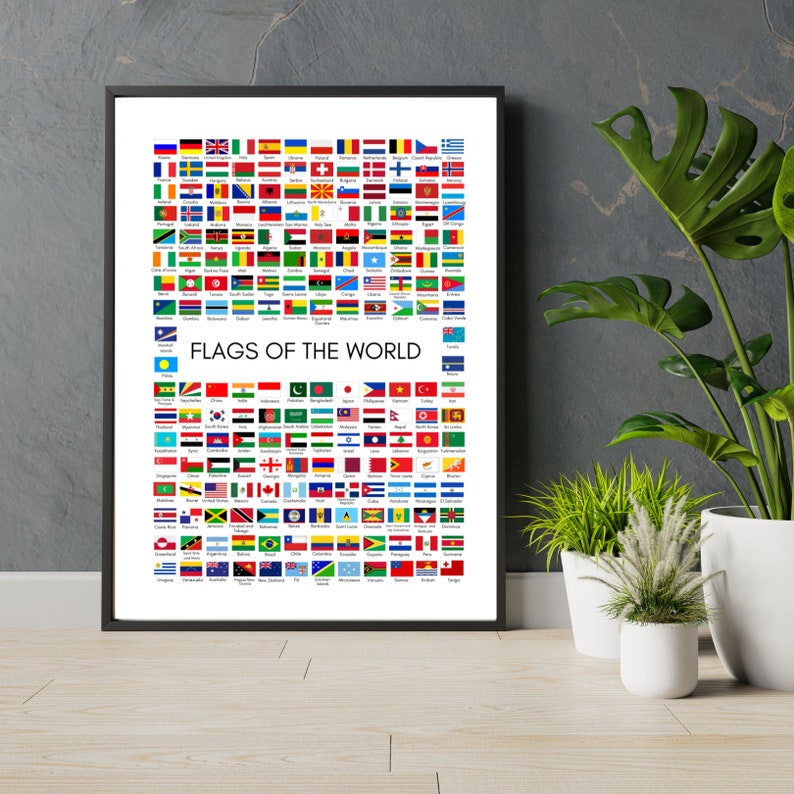 World Flags Wall Print, Educational Wall Print, Digital, Geography ...