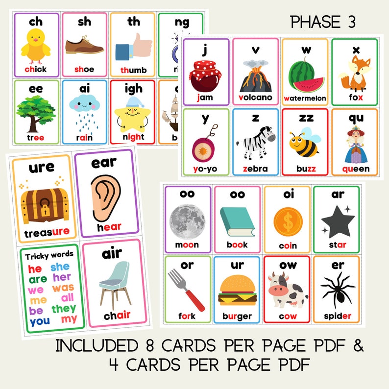 Phonics Flash Cards Download Printable Frequency Words First - Etsy