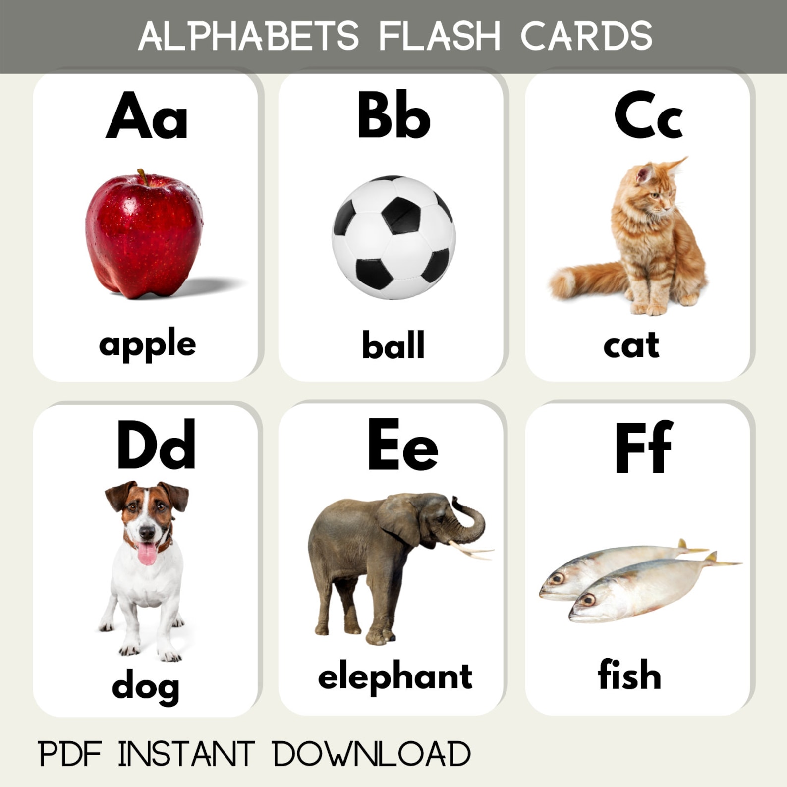 Alphabet Flash Cards Preschool Kids Children First Words Printable ...