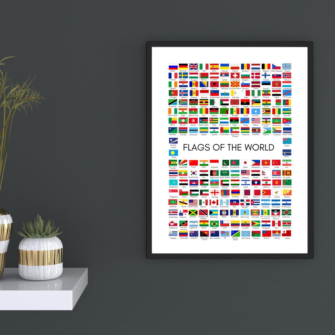 World Flags Wall Print, Educational Wall Print, Digital, Geography ...