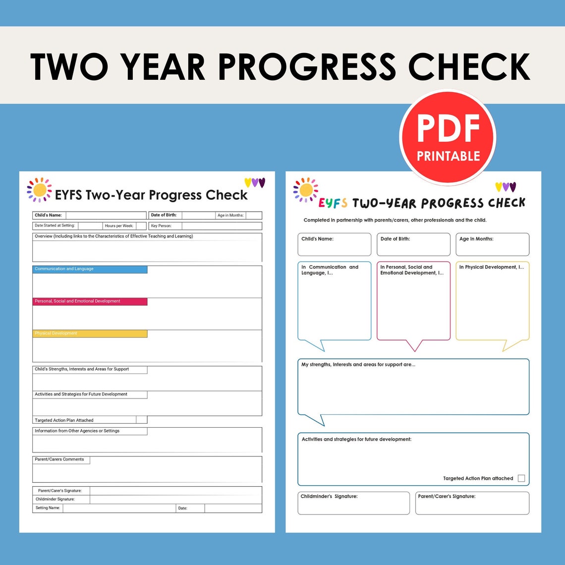 Day Care Two Year Progress Check , Assessment, Childminder Forms ...