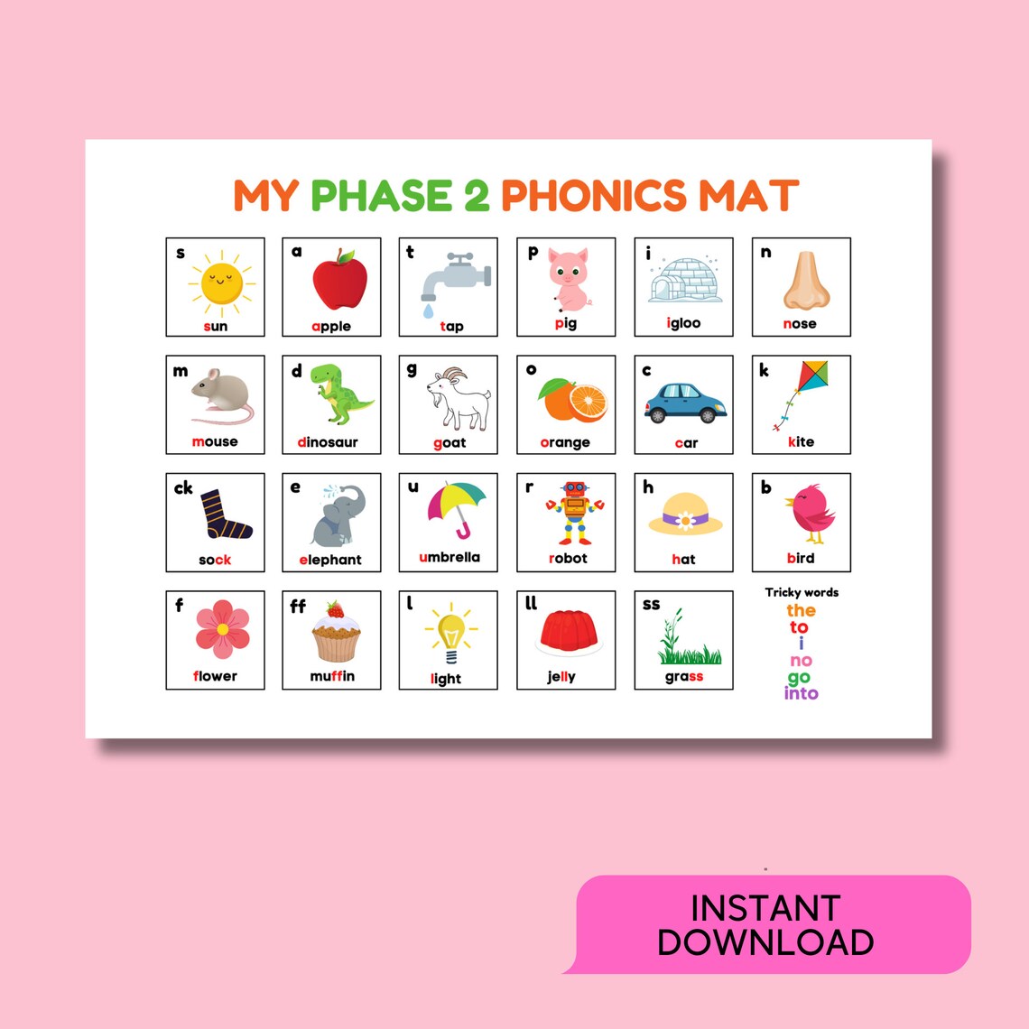Phonics Sound Mat Printable First Words Preschool Alphabet Children ...
