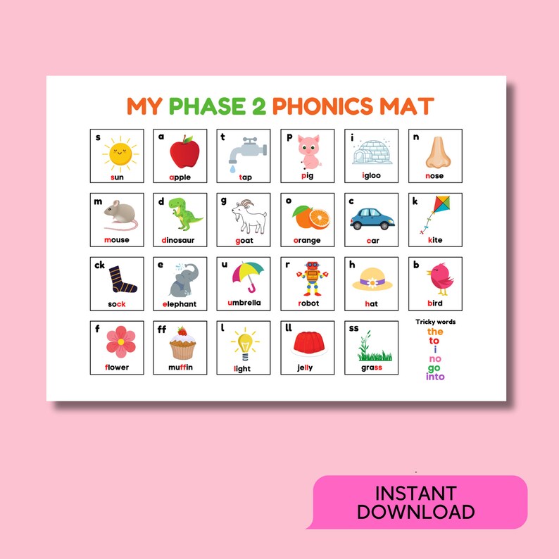 Phonics Sound Mat Printable First Words Preschool Alphabet Children ...