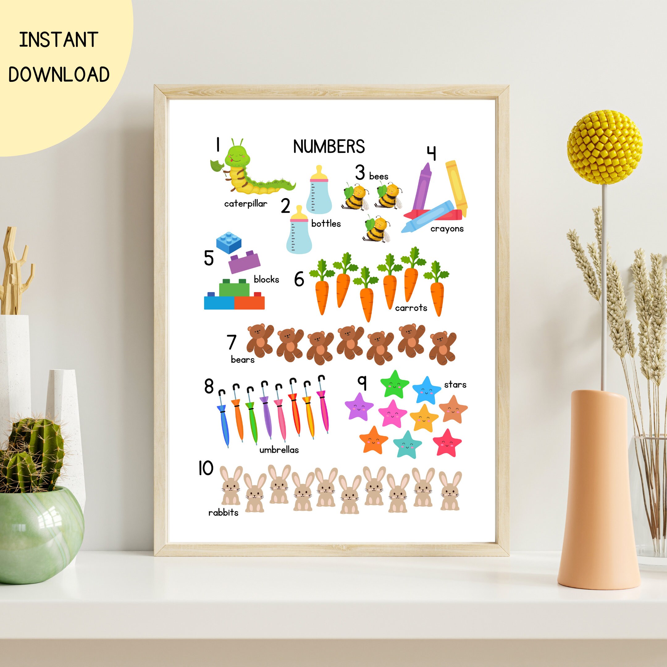 Numbers Educational Wall Art Maths Nursery Poster Preschool Counting ...