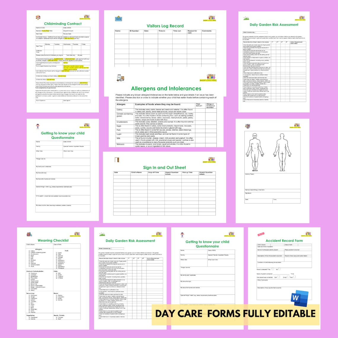 Daycare Forms, Daycare Paperwork Planning Child Assessment , Daycare ...