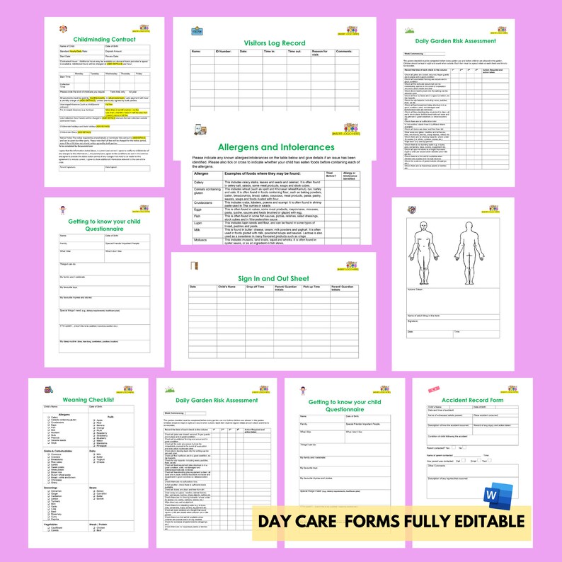 Daycare Forms, Daycare Paperwork Planning Child Assessment , Daycare ...