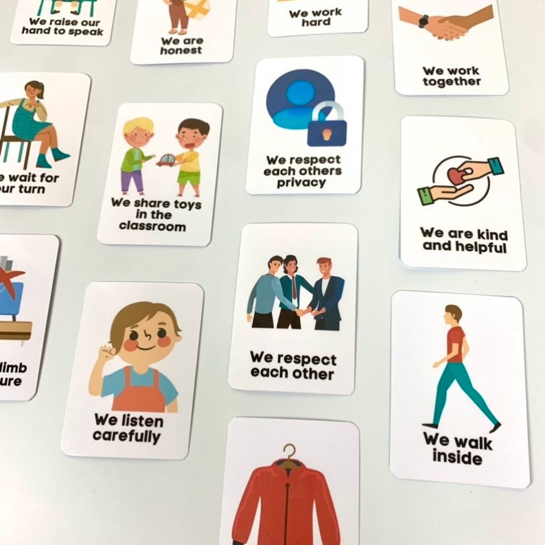 Class Room Golden Rules Home School Flash Cards Children Communication ...