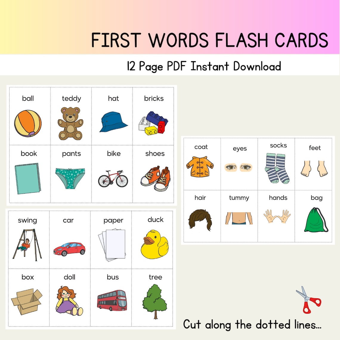 First Words Alphabet Flash Cards Baby Toddler Children Educational ...