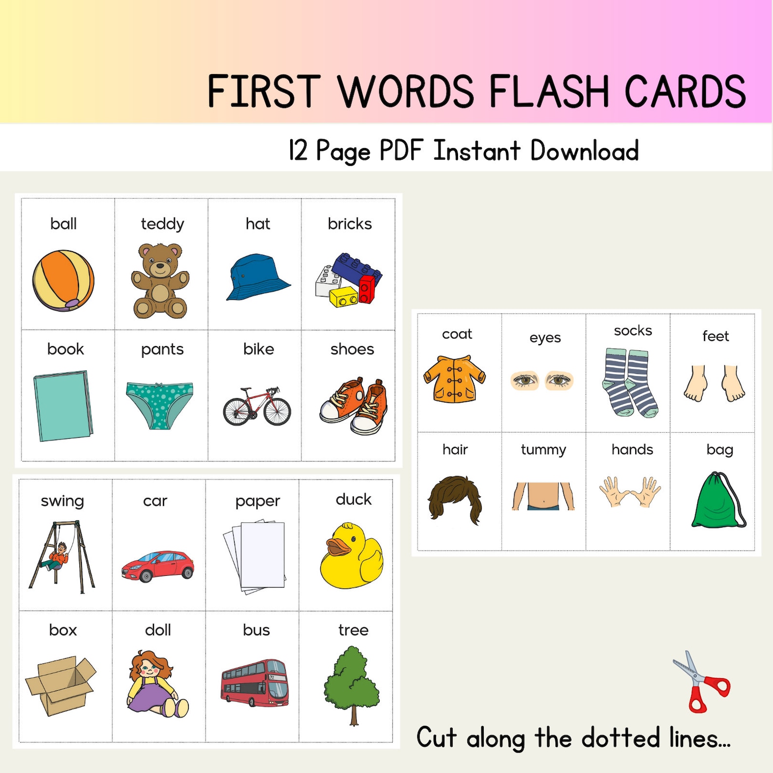 First Words Alphabet Flash Cards Baby Toddler Children Educational ...