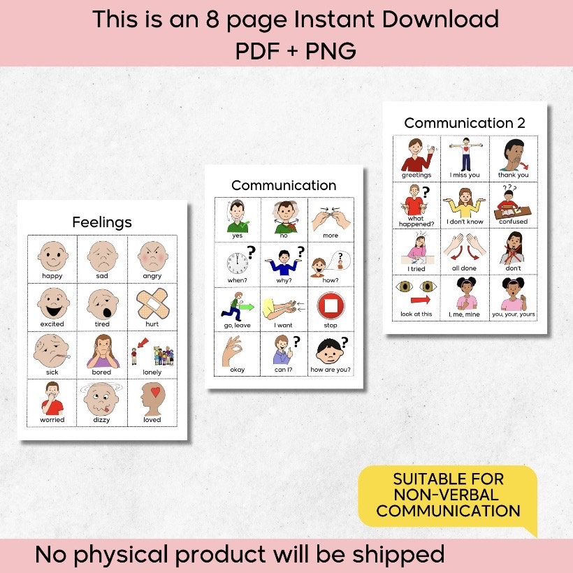 Non Verbal Communication Visual Board Flash Cards, Special Needs ...