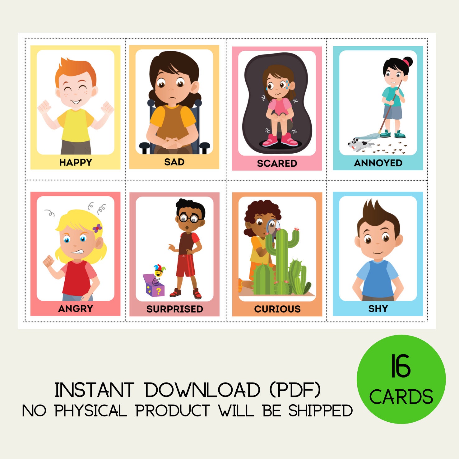 Emotions Feelings Flash Cards PDF Printable Download Children ...