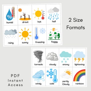 Weather Cards Preschool Printable Flash Cards Educational Montessori ...