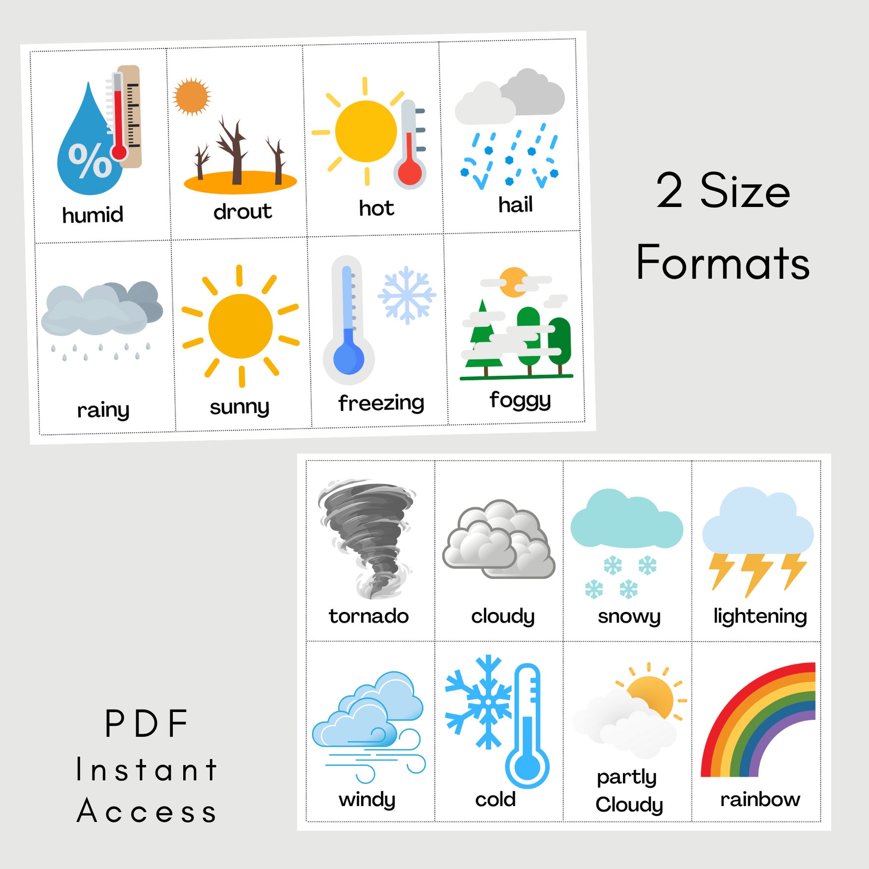 Weather Cards Preschool Printable Flash Cards Educational Montessori ...