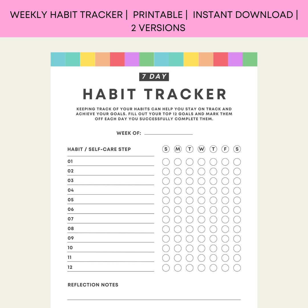 Weekly Habit Tracker Printable Digital Template Routine Tracker 7 Day ...