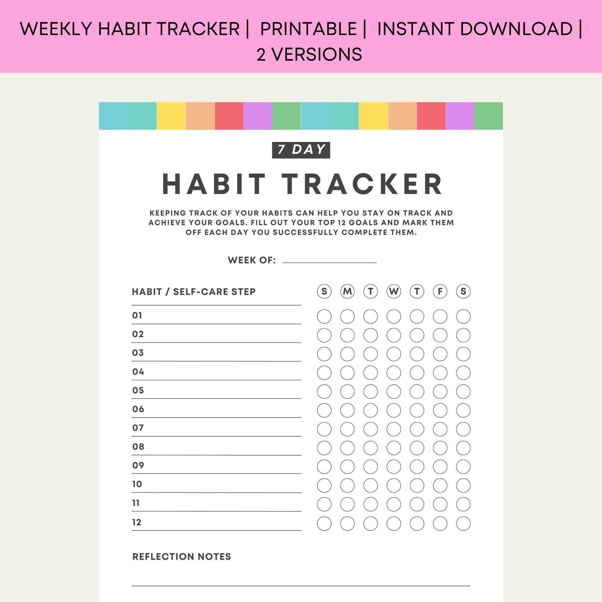 Weekly Habit Tracker Printable Digital Template Routine Tracker 7 Day ...