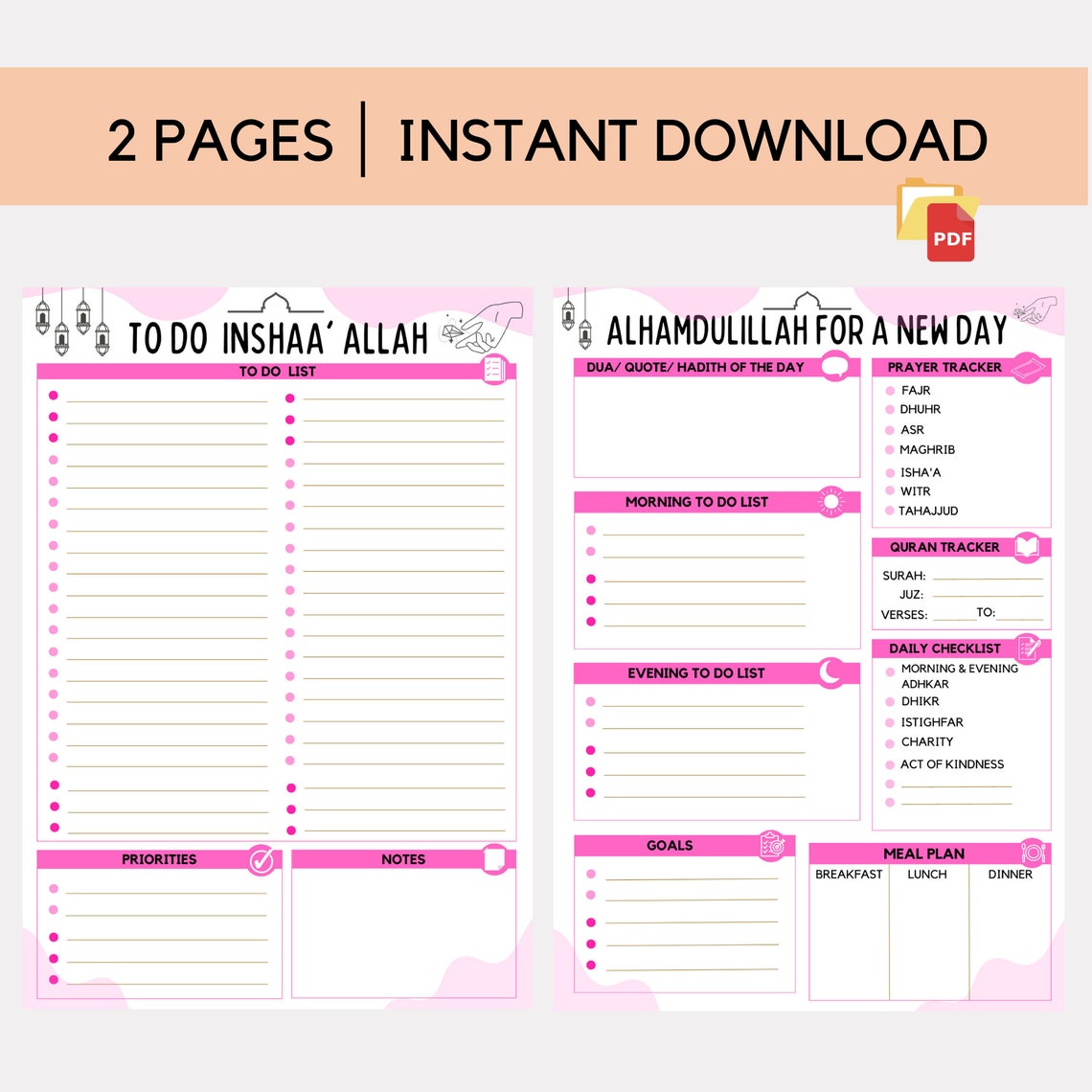 Islamic Daily Planner Printable Digital Download, Muslim Daily Planner ...