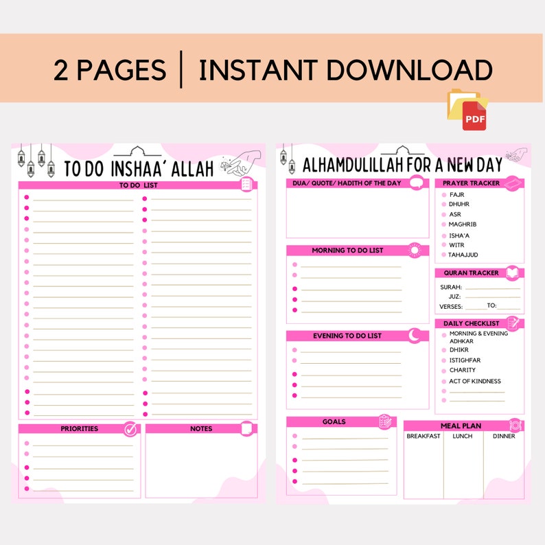 Islamic Daily Planner Printable Digital Download, Muslim Daily Planner ...