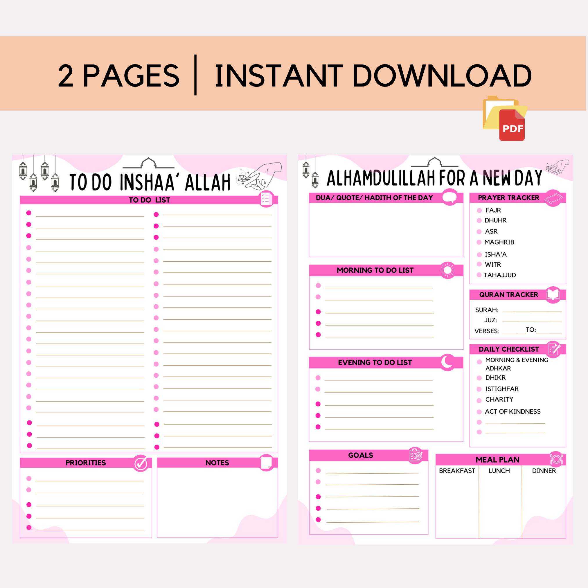 Islamic Daily Planner Printable Digital Download, Muslim Daily Planner ...