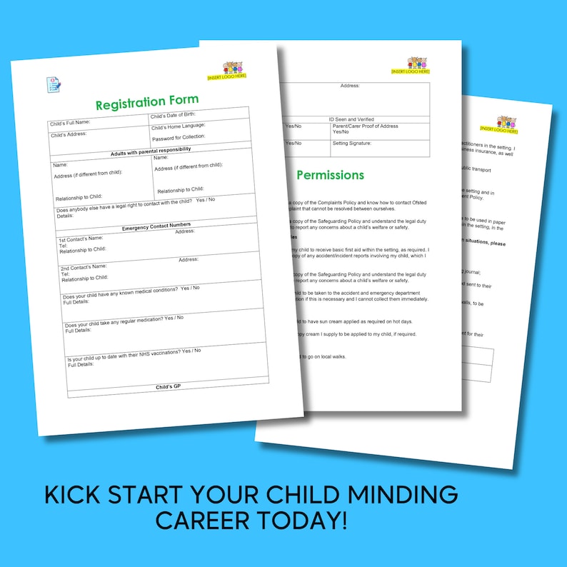 Daycare STARTER PACKAGE Childminder Paperwork, Forms, Risk Assessments ...
