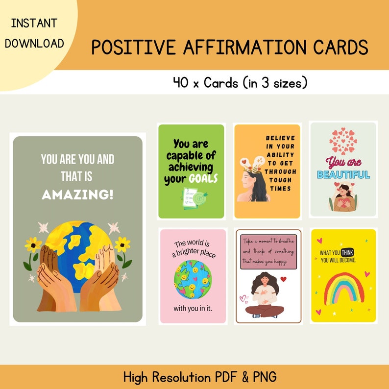 Positive Affirmation Cards Wall Art Printable, Positive Quotes Flash ...