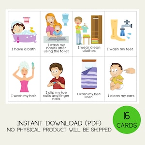Personal Hygiene Flash Cards Home School Learning Children Toddler Kids ...