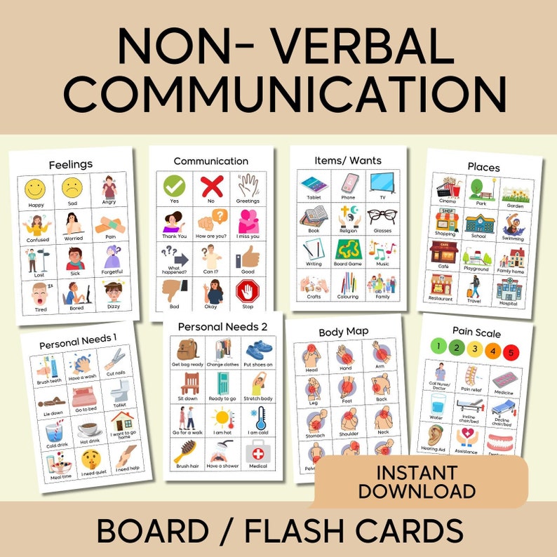 Non Verbal Communication Visual Board Flash Cards Special Needs Senior ...