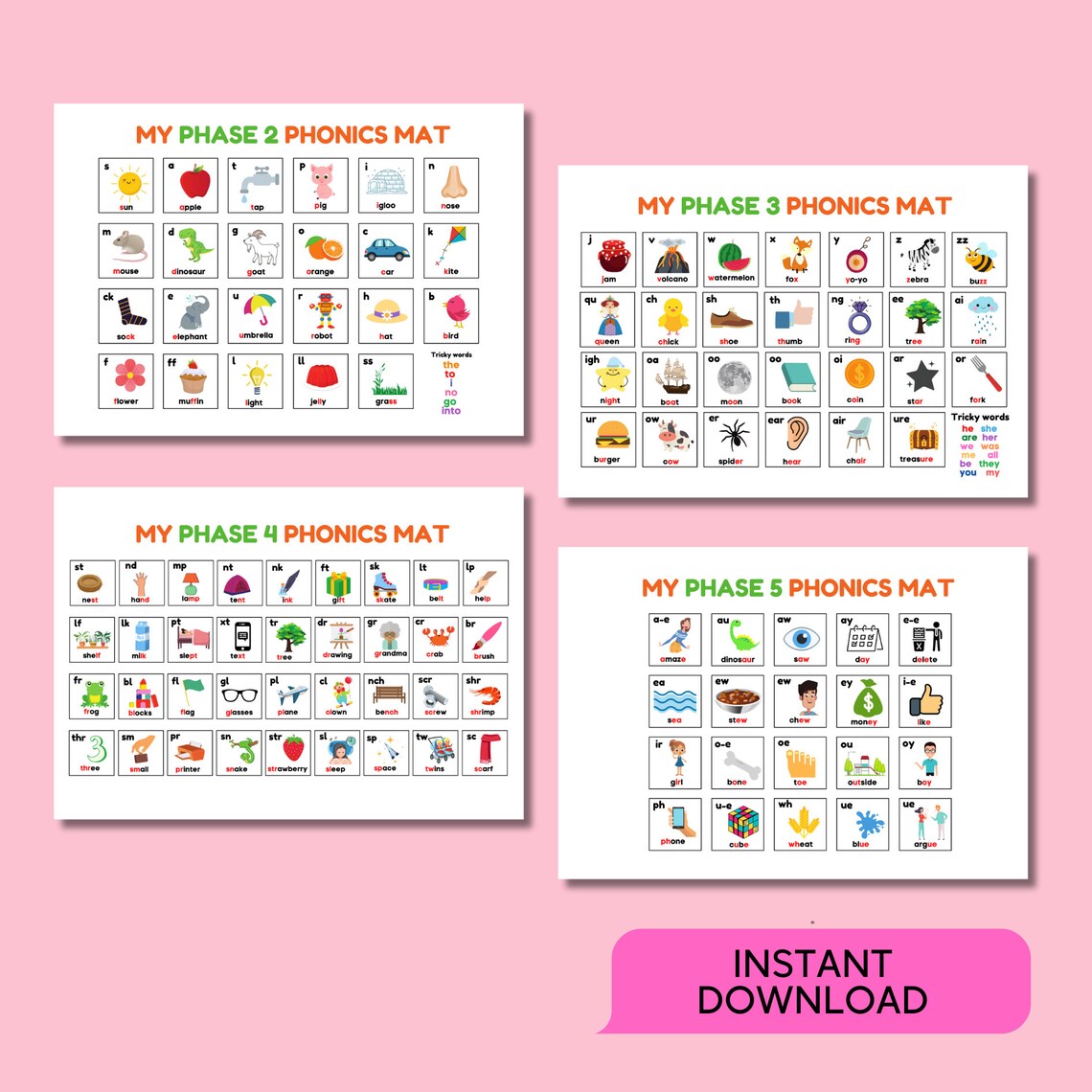 Phonics Sound Mat Printable First Words Preschool Alphabet Children ...
