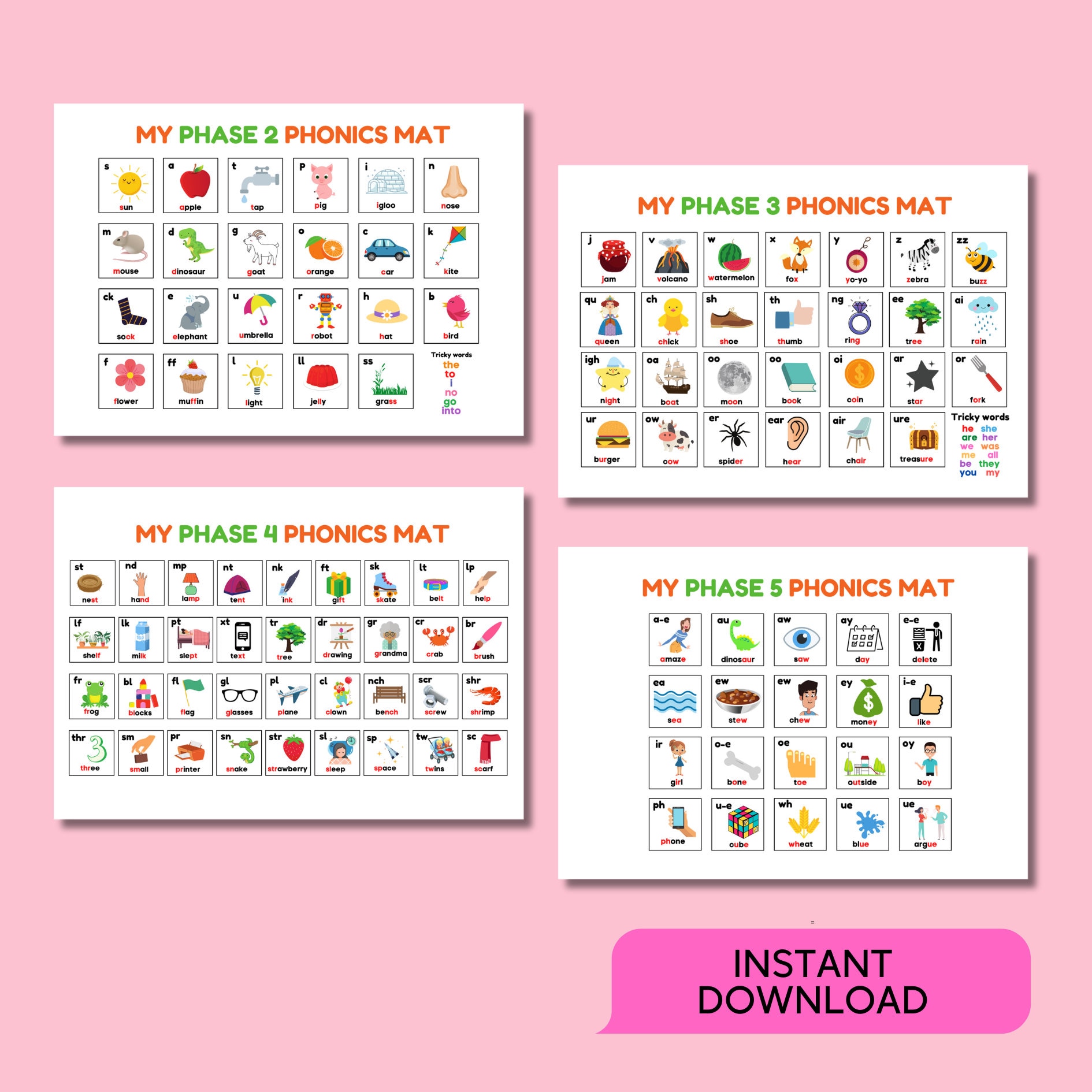 Phonics Sound Mat Printable First Words Preschool Alphabet Children ...