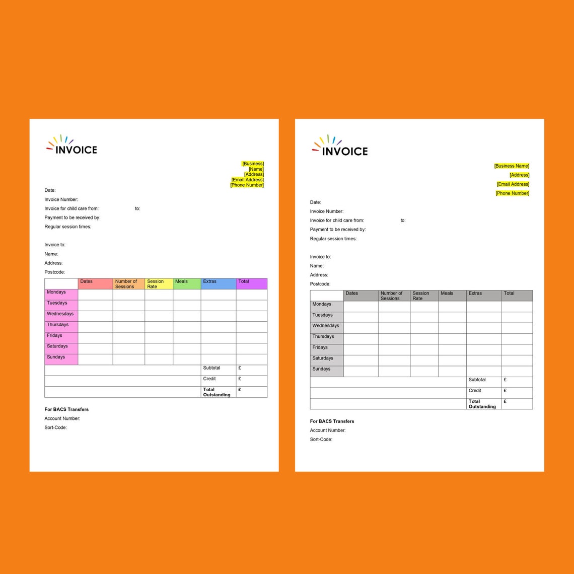 Day Care Invoice Template, Childminders, Nursery, Child Care, Finance ...