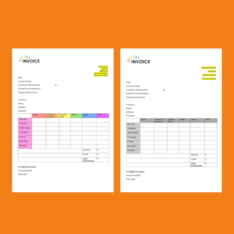 Day Care Invoice Template, Childminders, Nursery, Child Care, Finance ...