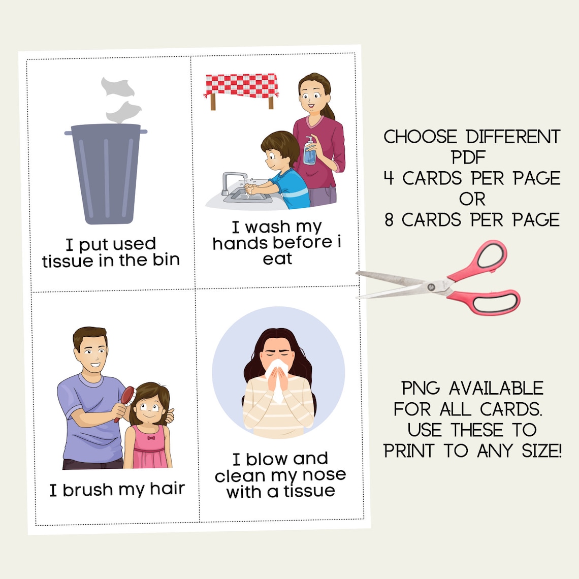 Personal Hygiene Flash Cards Home School Learning Children Toddler Kids ...