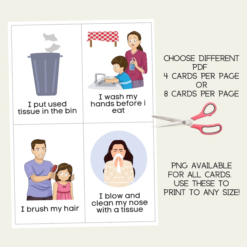 Personal Hygiene Flash Cards Home School Learning Children Toddler Kids ...