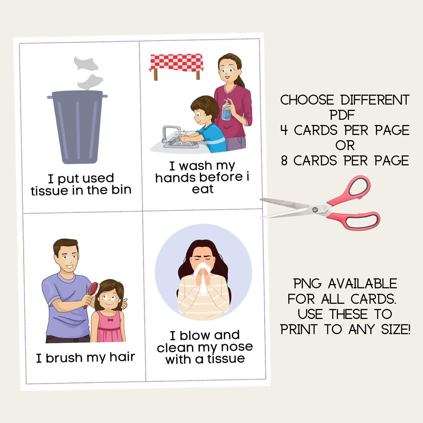 Personal Hygiene Flash Cards Home School Learning Children Toddler Kids ...