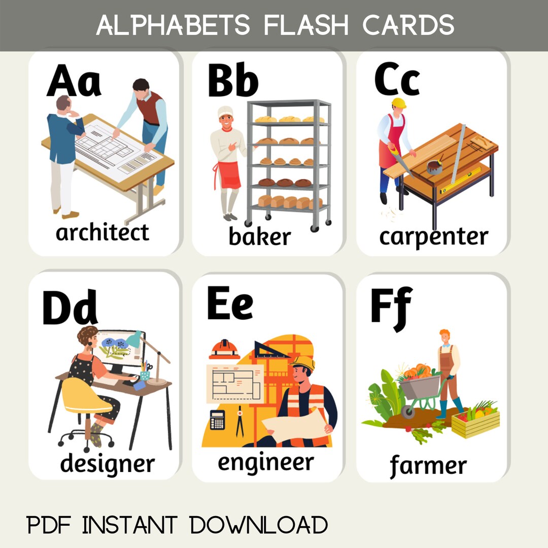 Alphabet Professions Flash Cards Instant PDF Download Printable ...
