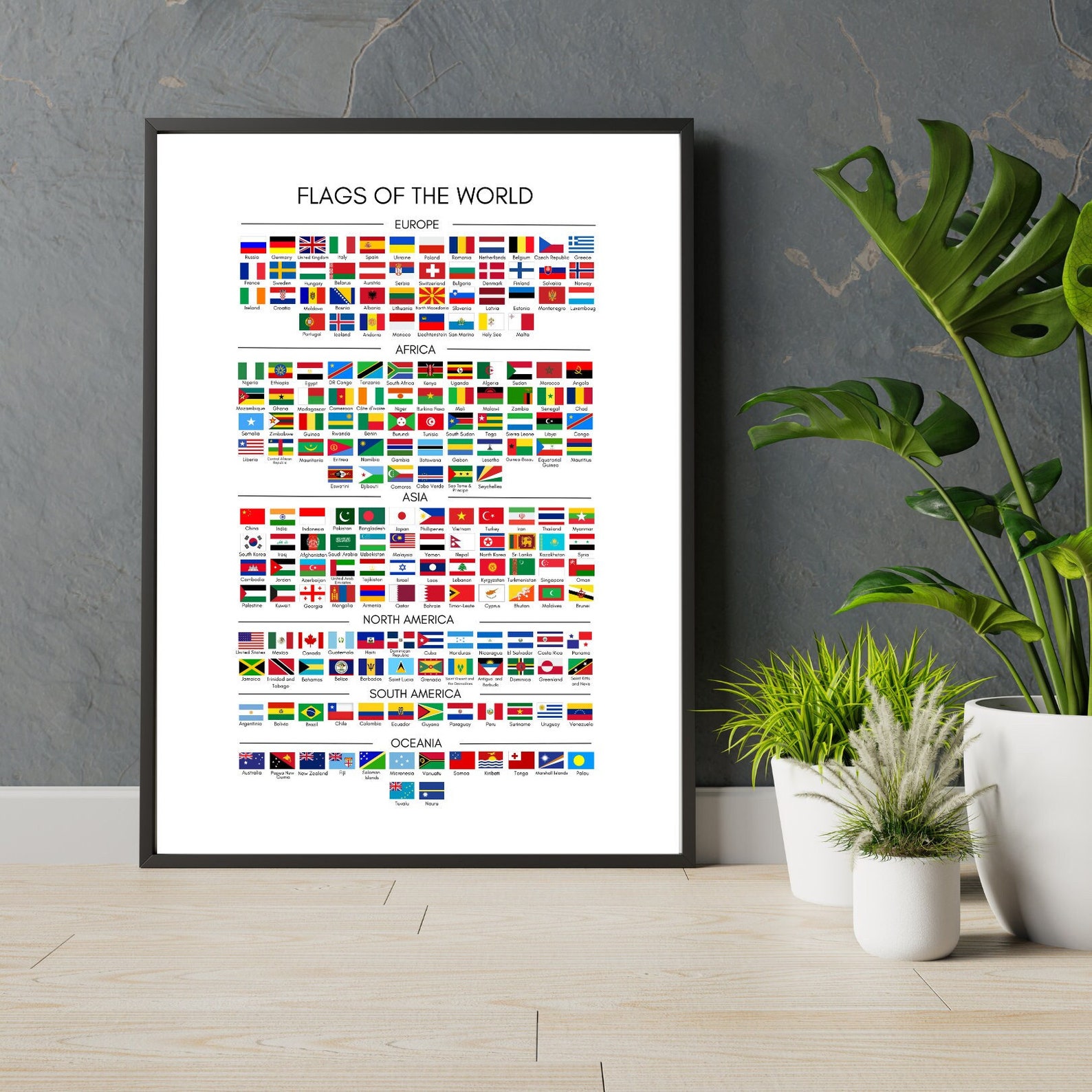 Flags of the World Wall Art, Educational Wall Print, Digital, Geography ...