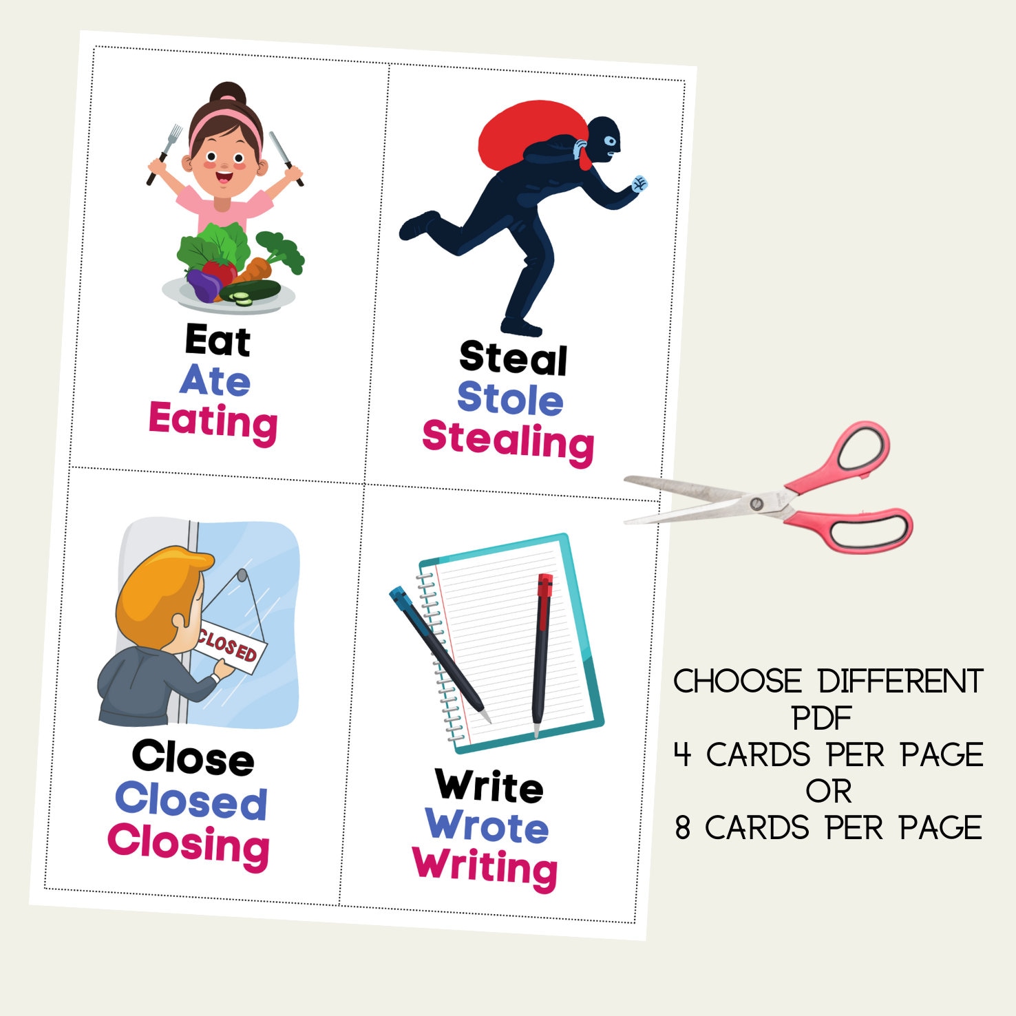 Action Verbs Flash Cards Children Preschool Educational Activity Kids ...