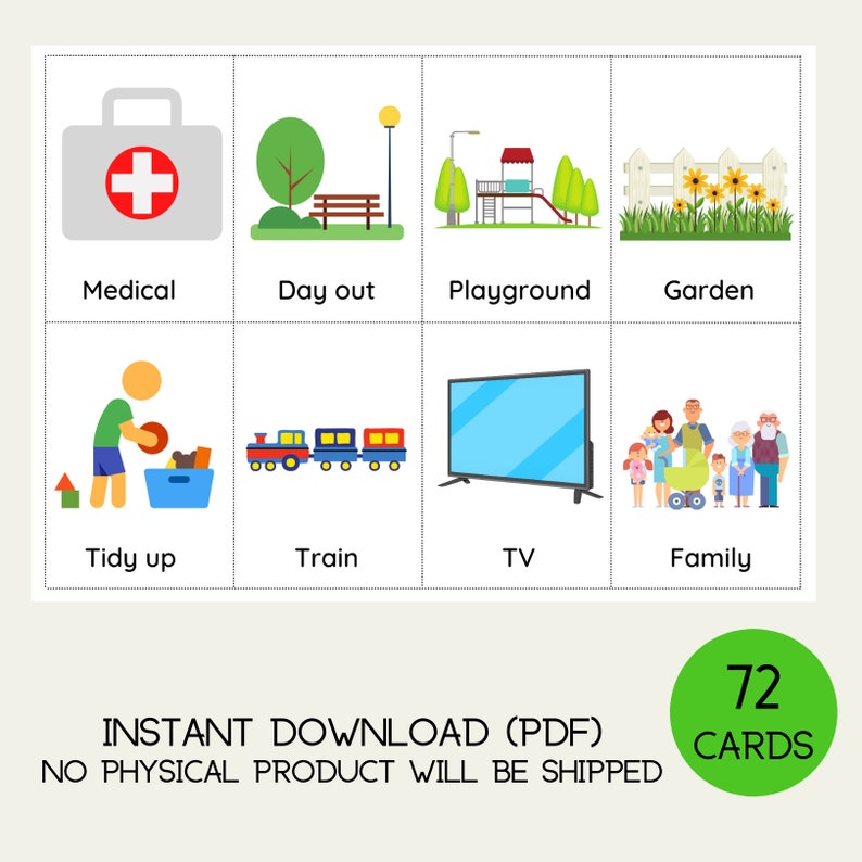 Communication Speech Cards 72 Pack Special Needs Learning Non Verbal ...