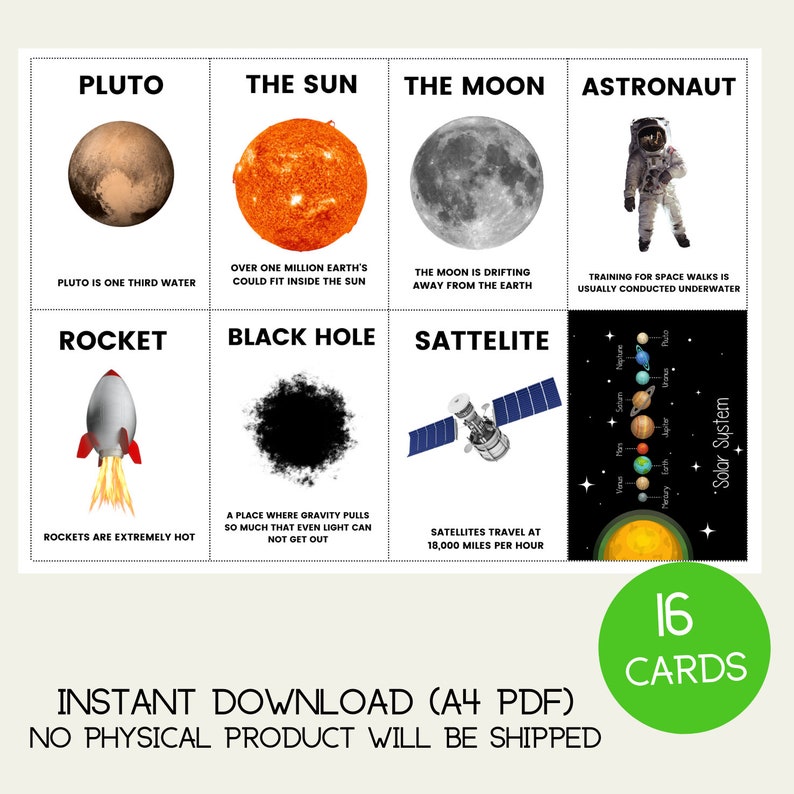 Solar System Planets Flash Cards PDF Printable Download Children ...