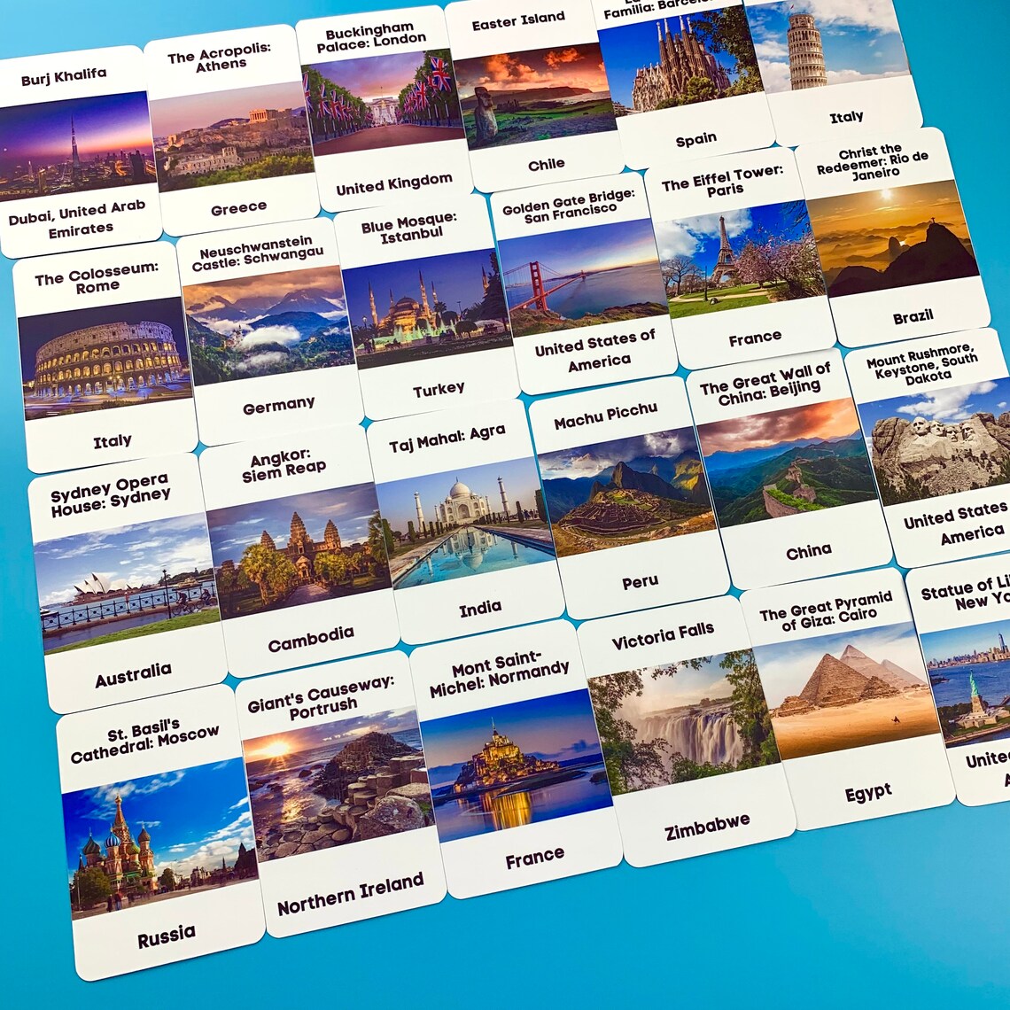 Famous Landmarks Flash Cards World Country Educational Children Digital ...