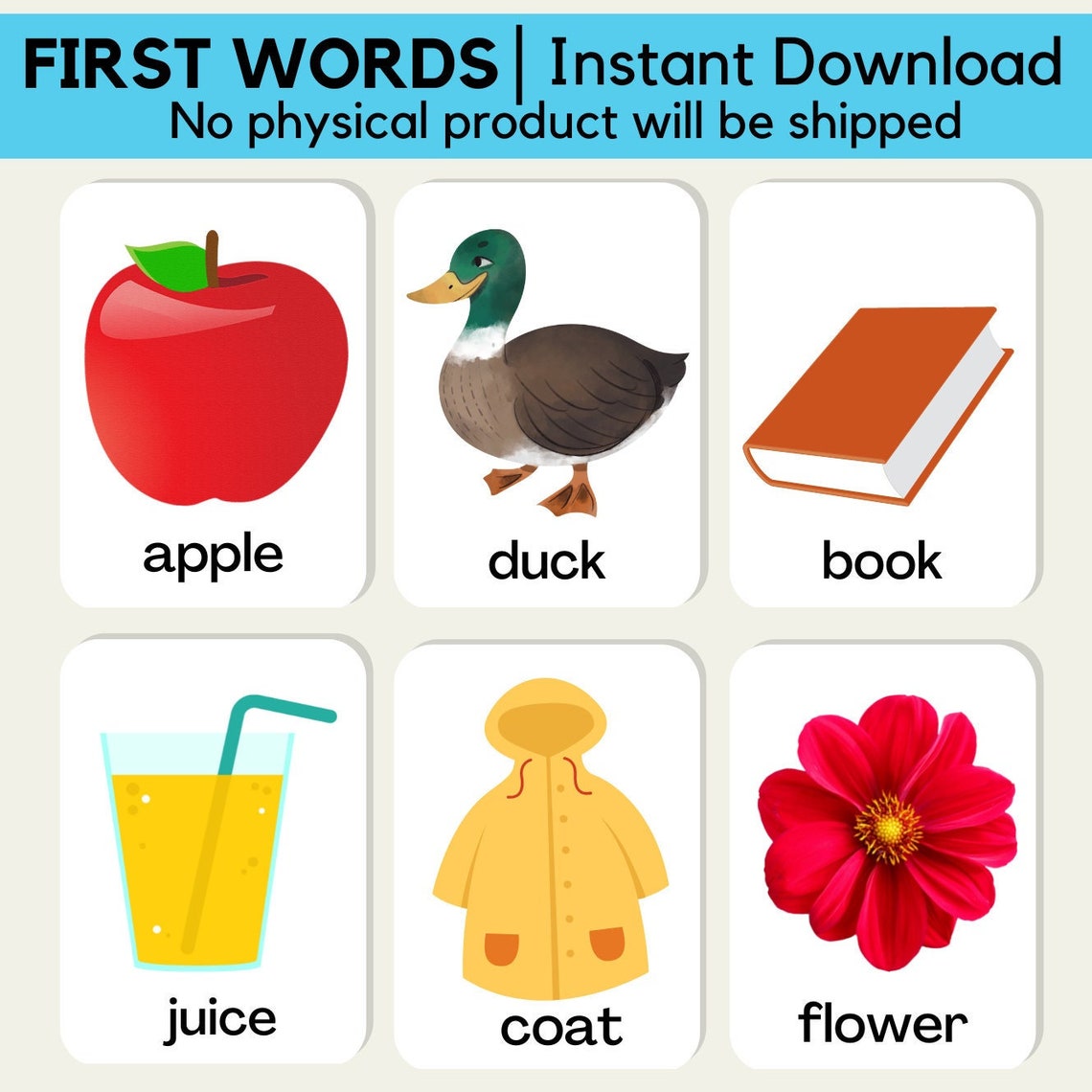 First Words Alphabet Flash Cards Baby Toddler Children Educational ...