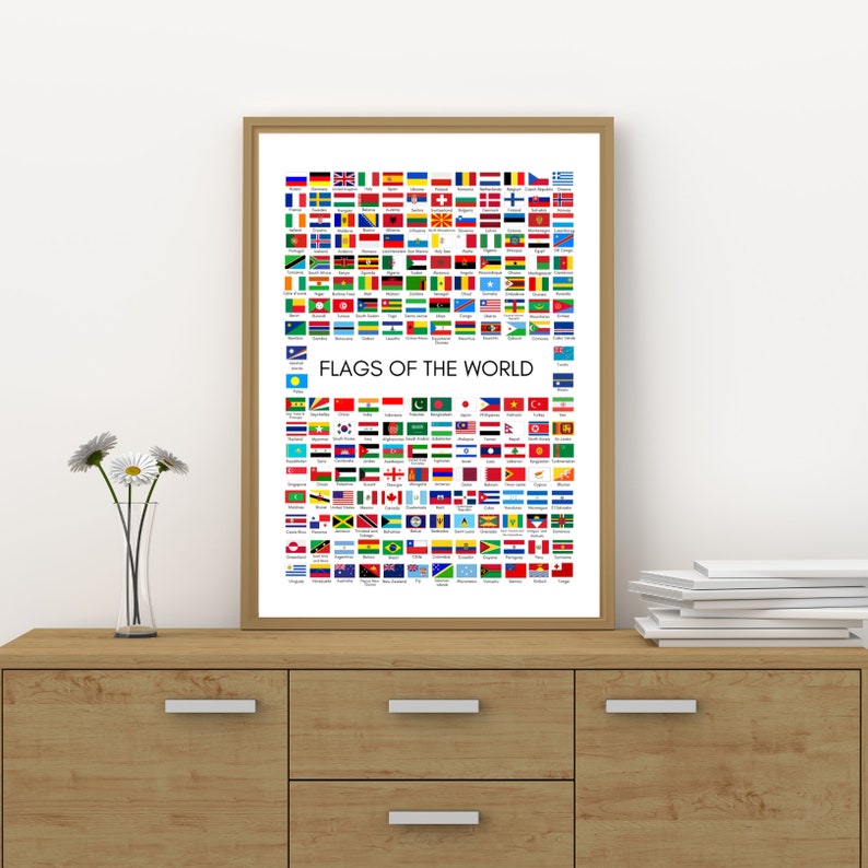 World Flags Wall Print, Educational Wall Print, Digital, Geography ...